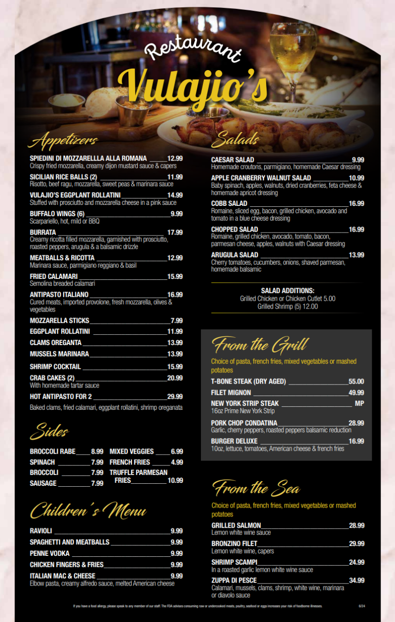 Dining Menu – Vulajio's